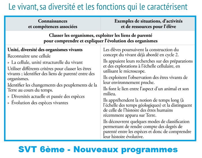 Le vivant sa diversité et fonctions SVT 6ème nouveaux programmes | Vive ...